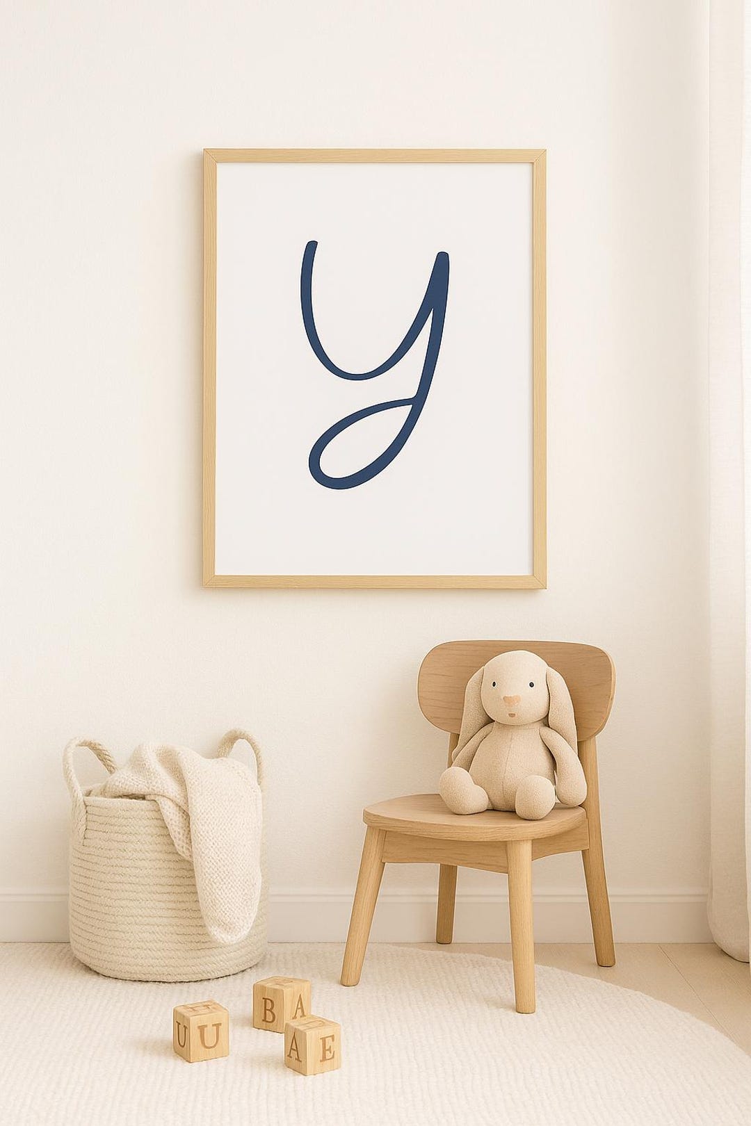 Letter Y Wall Art Print | Navy Blue Initial Poster | Nursery Letter ...
