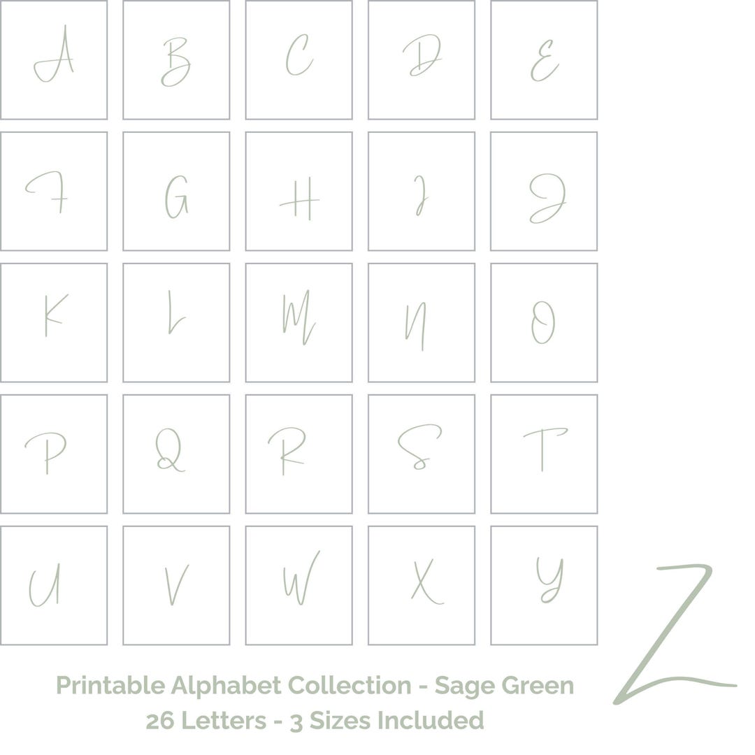 Full Alphabet Printable Wall Art – Sage Green A–Z Letters in A4, A3 ...