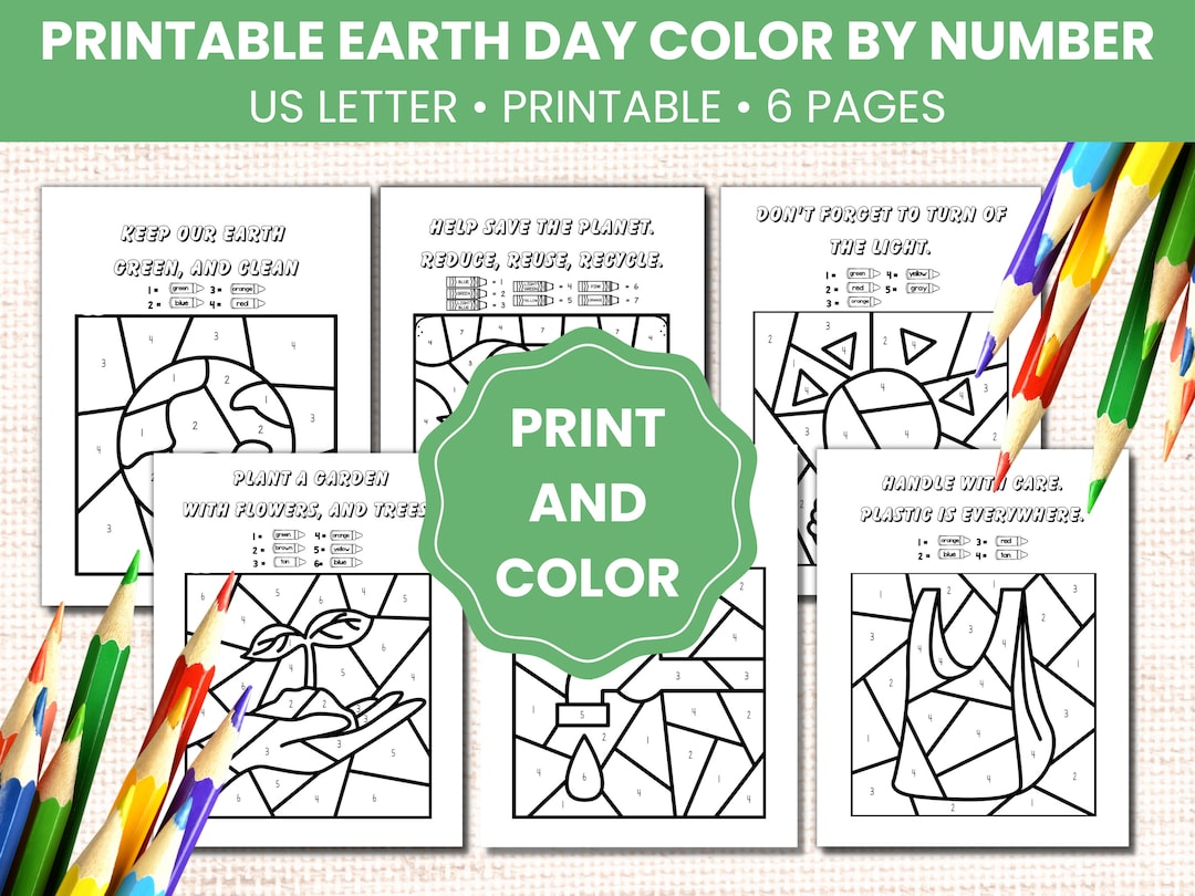 Printable Earth Day Color by Number Pages | Coloring Activity for Kids ...