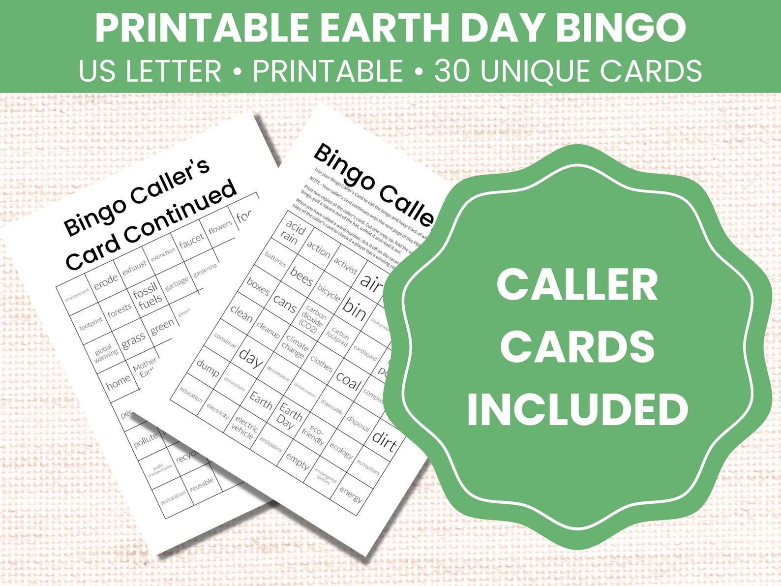 Printable Earth Day Bingo Game 30 Cards Fun and Engaging - Etsy