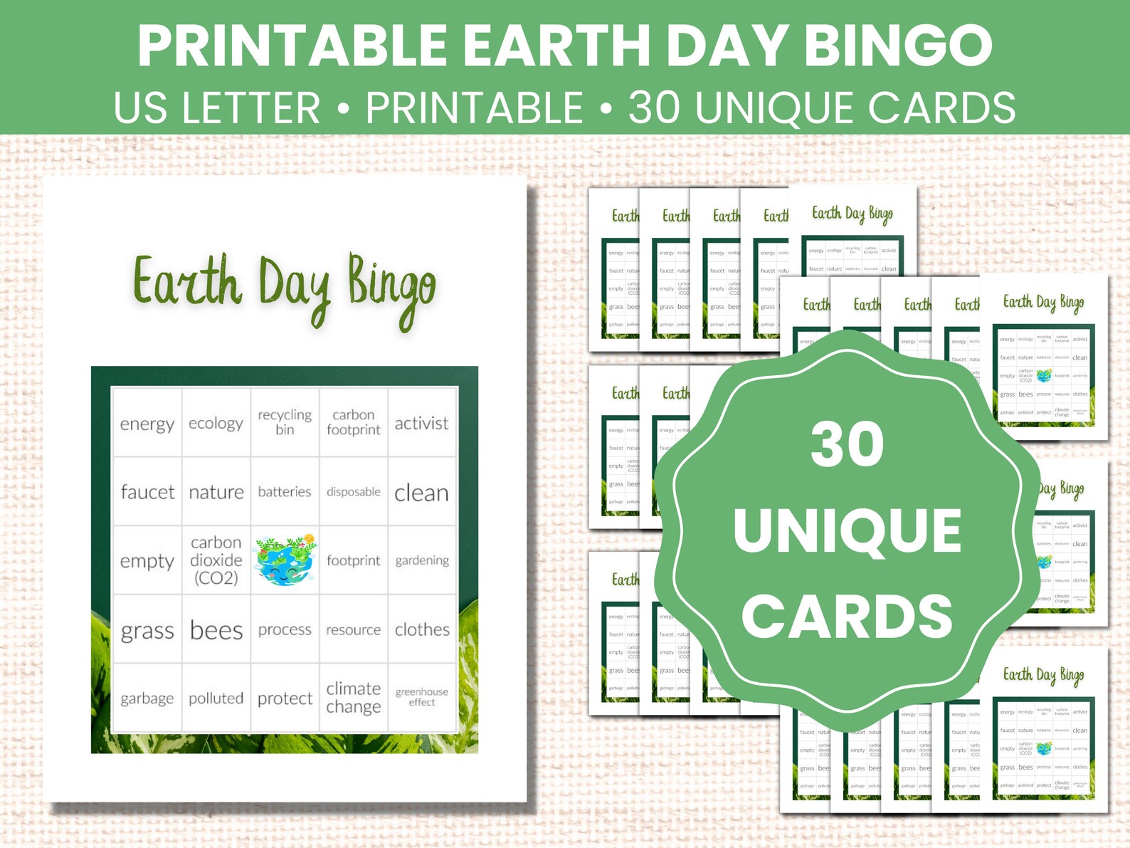 Printable Earth Day Bingo Game 30 Cards Fun and Engaging - Etsy