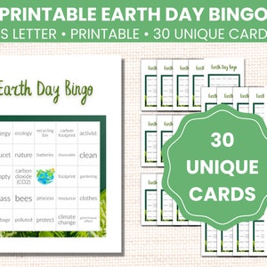 Printable Earth Day Bingo Game 30 Cards Fun and Engaging - Etsy