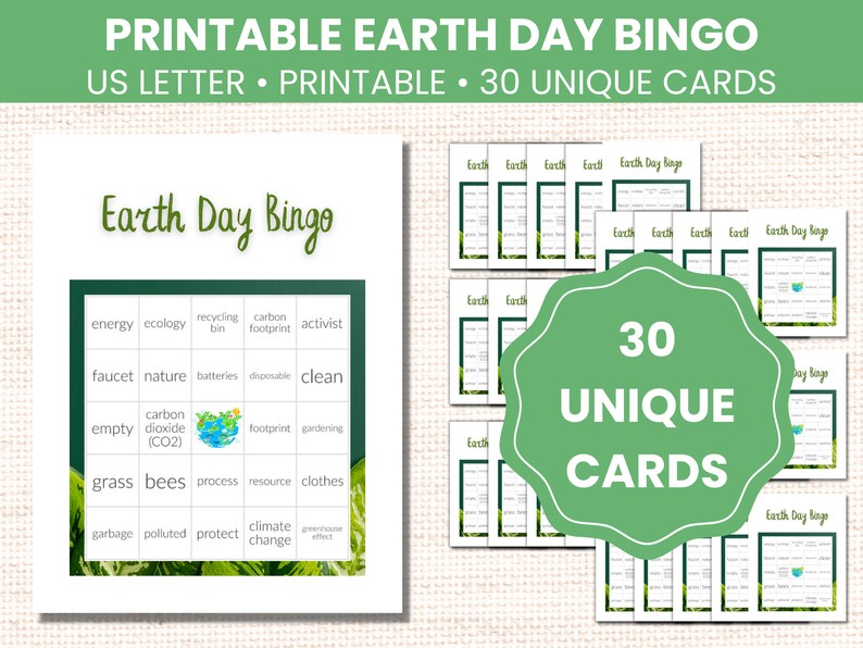 Printable Earth Day Bingo Game 30 Cards Fun and Engaging - Etsy