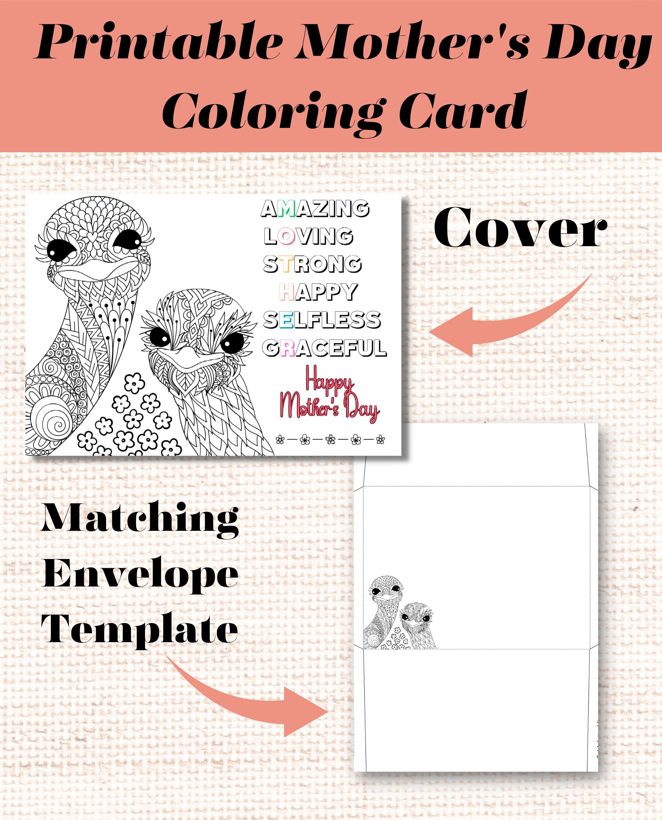Printable Mother's Day Coloring Card Mother's Day Card With Matching ...