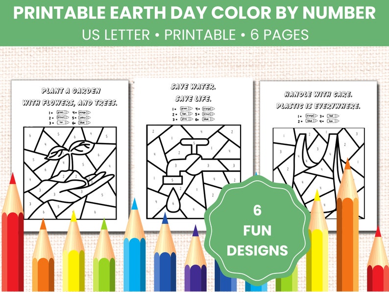 Printable Earth Day Color by Number Pages | Coloring Activity for Kids ...