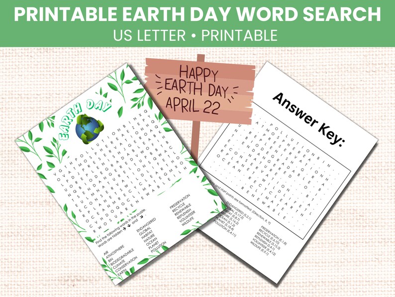 Printable Earth Day Word Search Earth Day Activity - Etsy