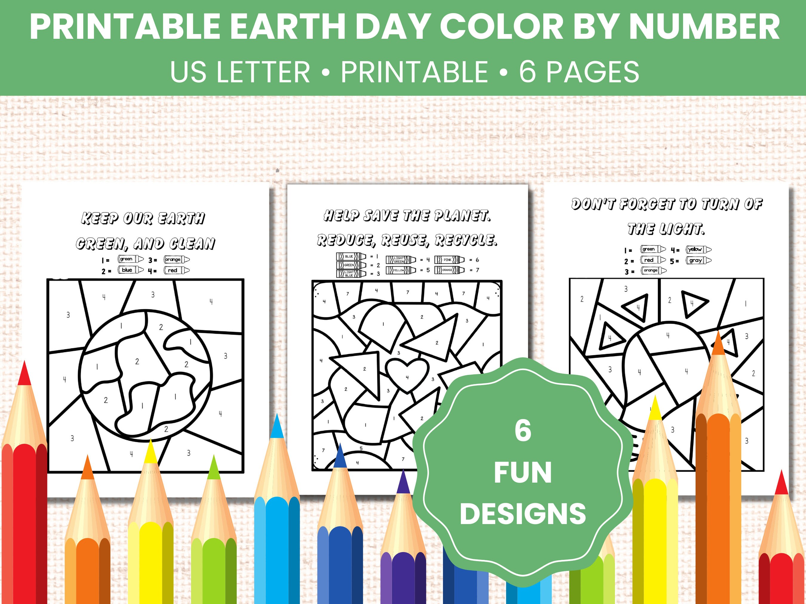 Printable Earth Day Color by Number Pages | Coloring Activity for Kids ...