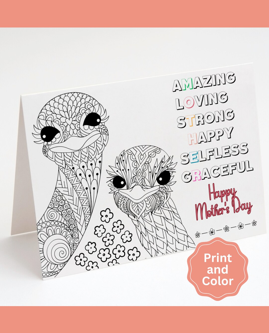 Printable Mother's Day Coloring Card | Mother's Day Card With Matching ...
