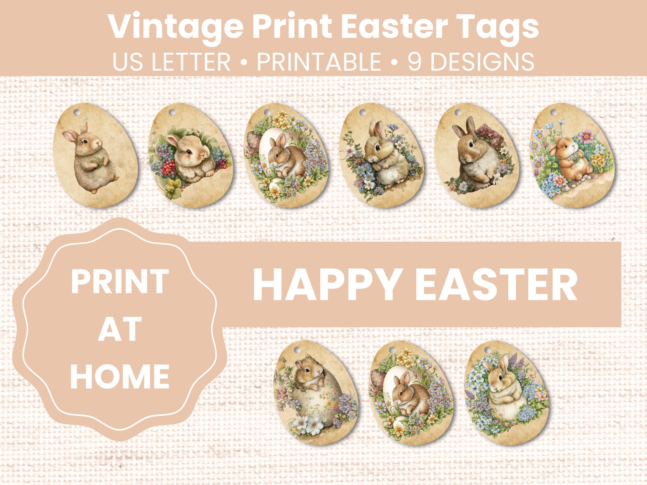 Printable Vintage Easter Egg Shaped Tags Gift Tags Baskets Tags Treat ...