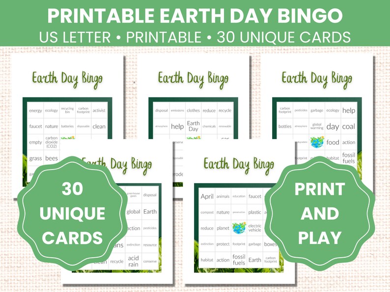 Printable Earth Day Bingo Game 30 Cards Fun and Engaging - Etsy