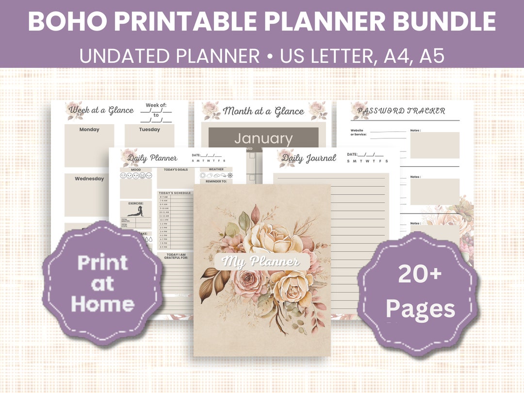 Printable Undated Planner Bundle Printable Boho Planner Bundle - Etsy