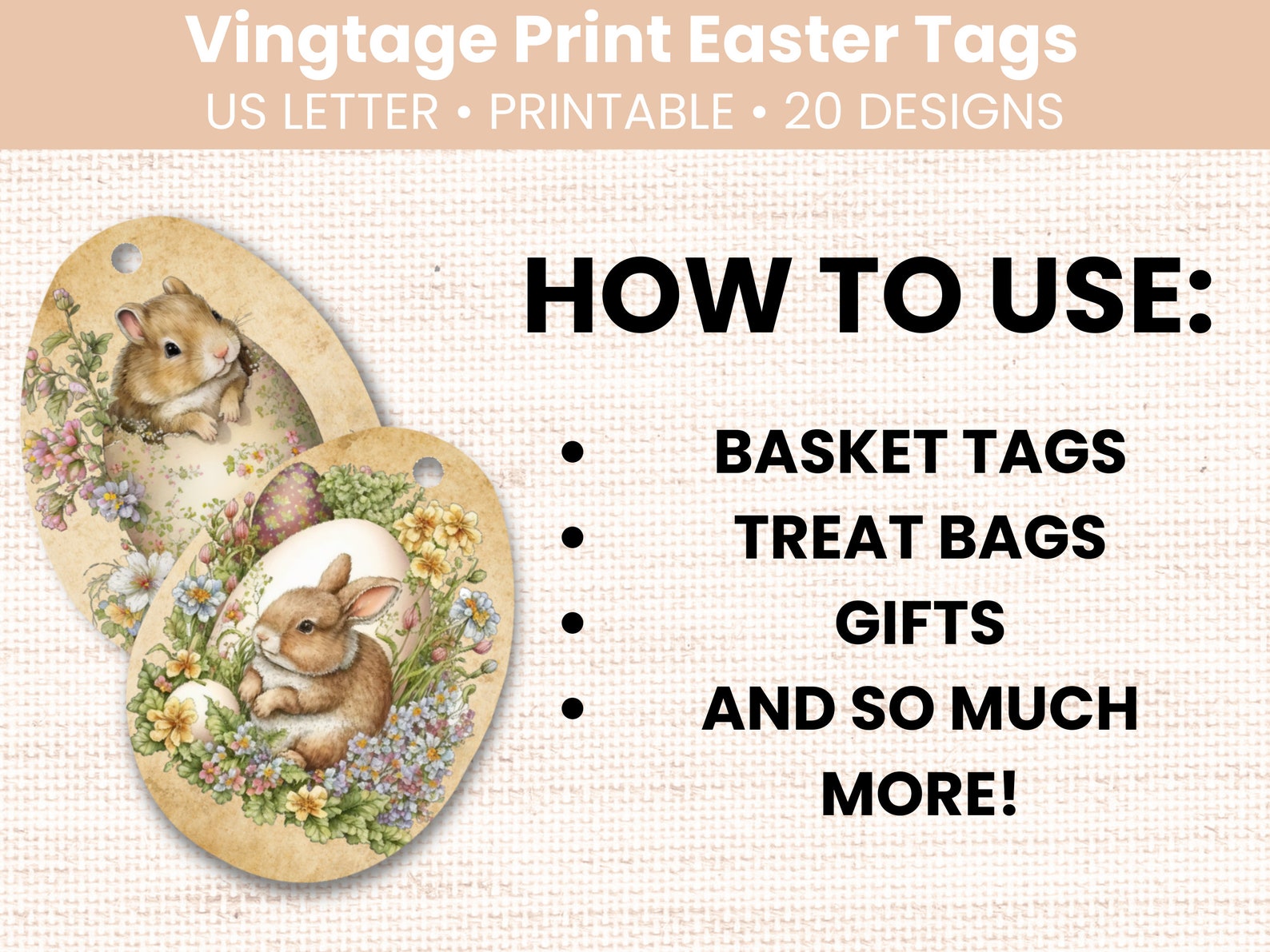Printable Vintage Easter Egg Shaped Tags Gift Tags Baskets Tags Treat ...