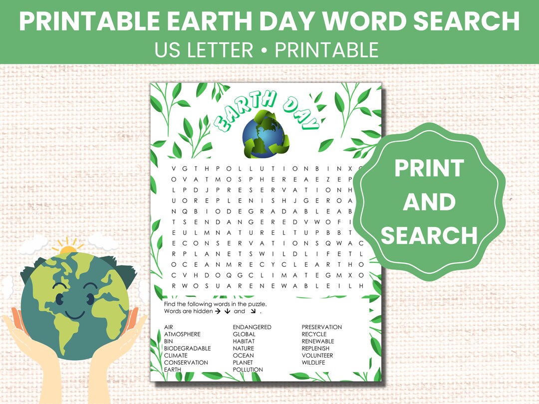 Printable Earth Day Word Search Earth Day Activity - Etsy
