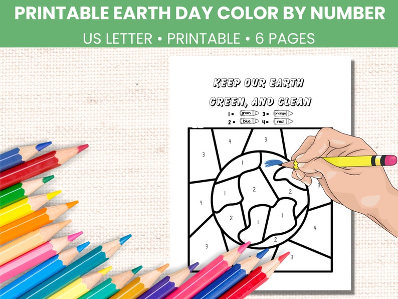 Printable Earth Day Color by Number Pages | Coloring Activity for Kids ...