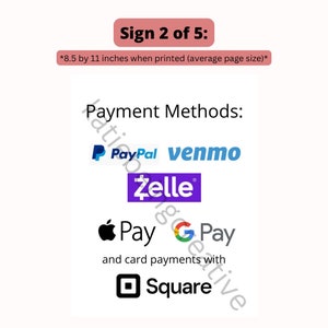 Payment Methods Sign for Markets and Craft Fairs- Digital File ONLY ...