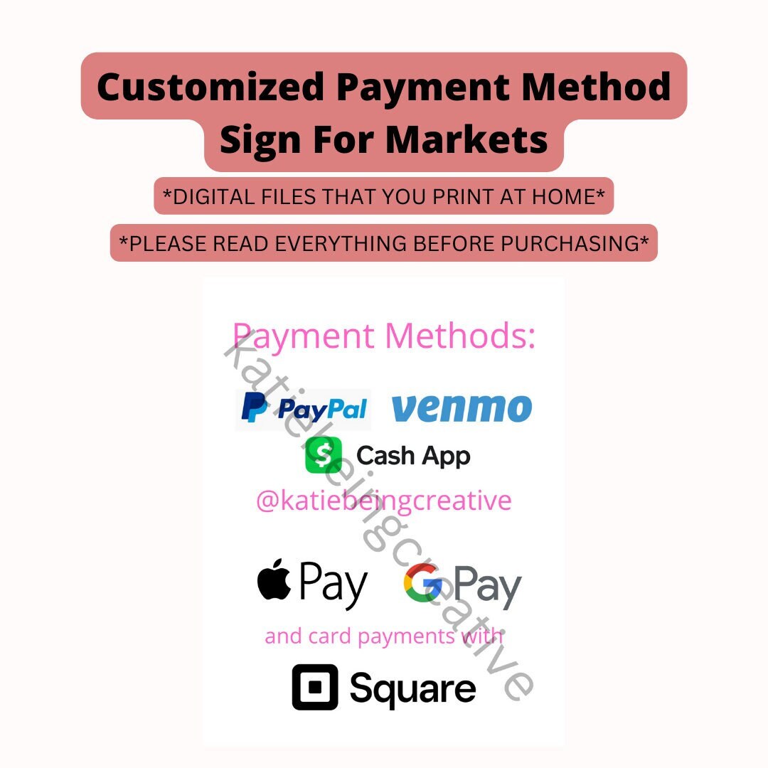 Customized Payment Method Sign for Markets and Craft Fairs Digital File ...