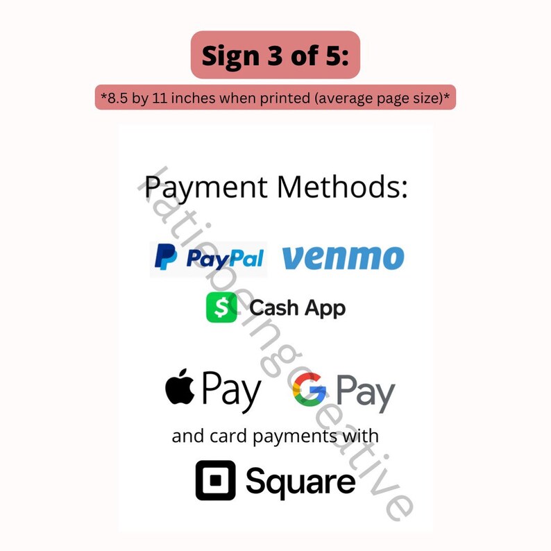 Payment Methods Sign for Markets and Craft Fairs Digital File - Etsy