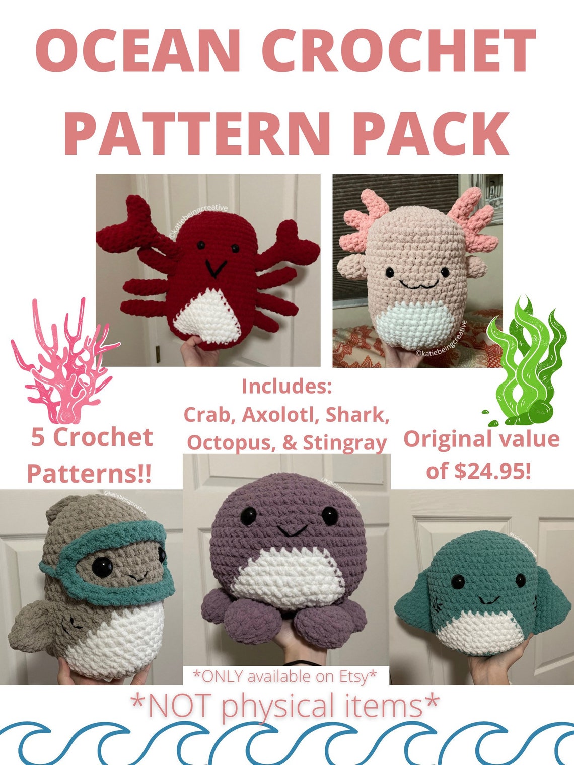 Ocean Crochet Pattern Pack: Includes Crab Axolotl Shark - Etsy