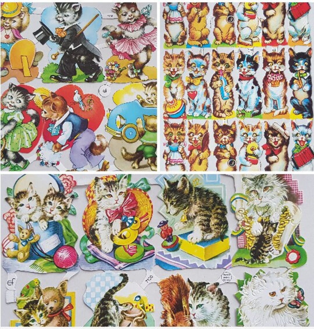 Vintage Style Paper Scraps Cute Kitty Cats Kittens Cat Paper Scraps Art ...