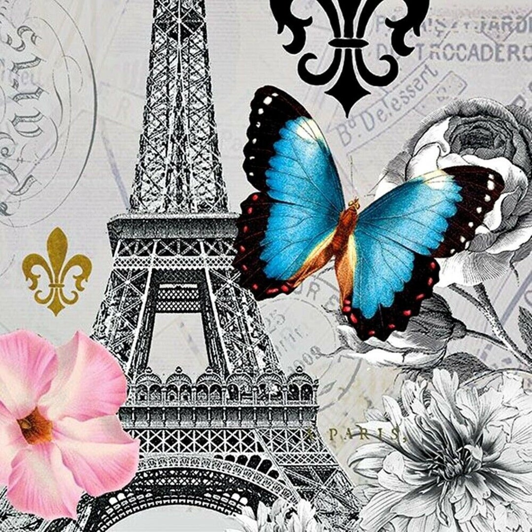 Decoupage Napkins Butterfly & Eifel Tower Napkins Paris Black - Etsy