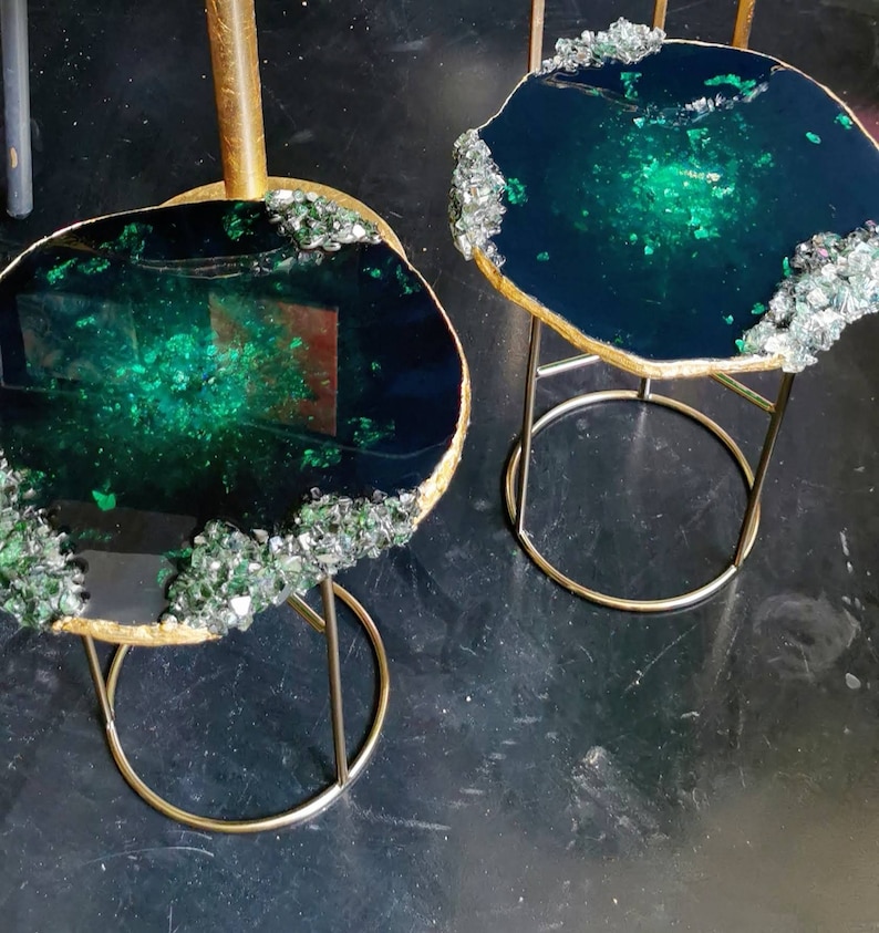 Round Deep Green Coffee Table Geode Resin Epoxy Finish Table | Etsy