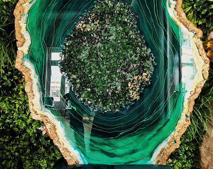 Green Emerald Geode Resin Painting, Large Resin Wall Art, Geode Crystal ...