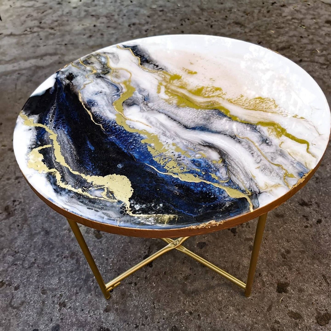 White & Blue Resin Galaxy Table, Epoxy Marble High End Epoxy Side Table ...