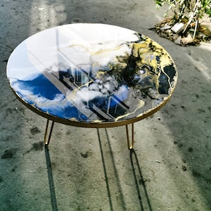 White & Blue Resin Galaxy Table, Epoxy Marble High End Epoxy Side Table ...