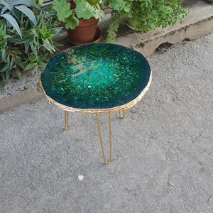 Green Emerald Epoxy Table, Resin Coffee Table, Irregular Live Edges ...