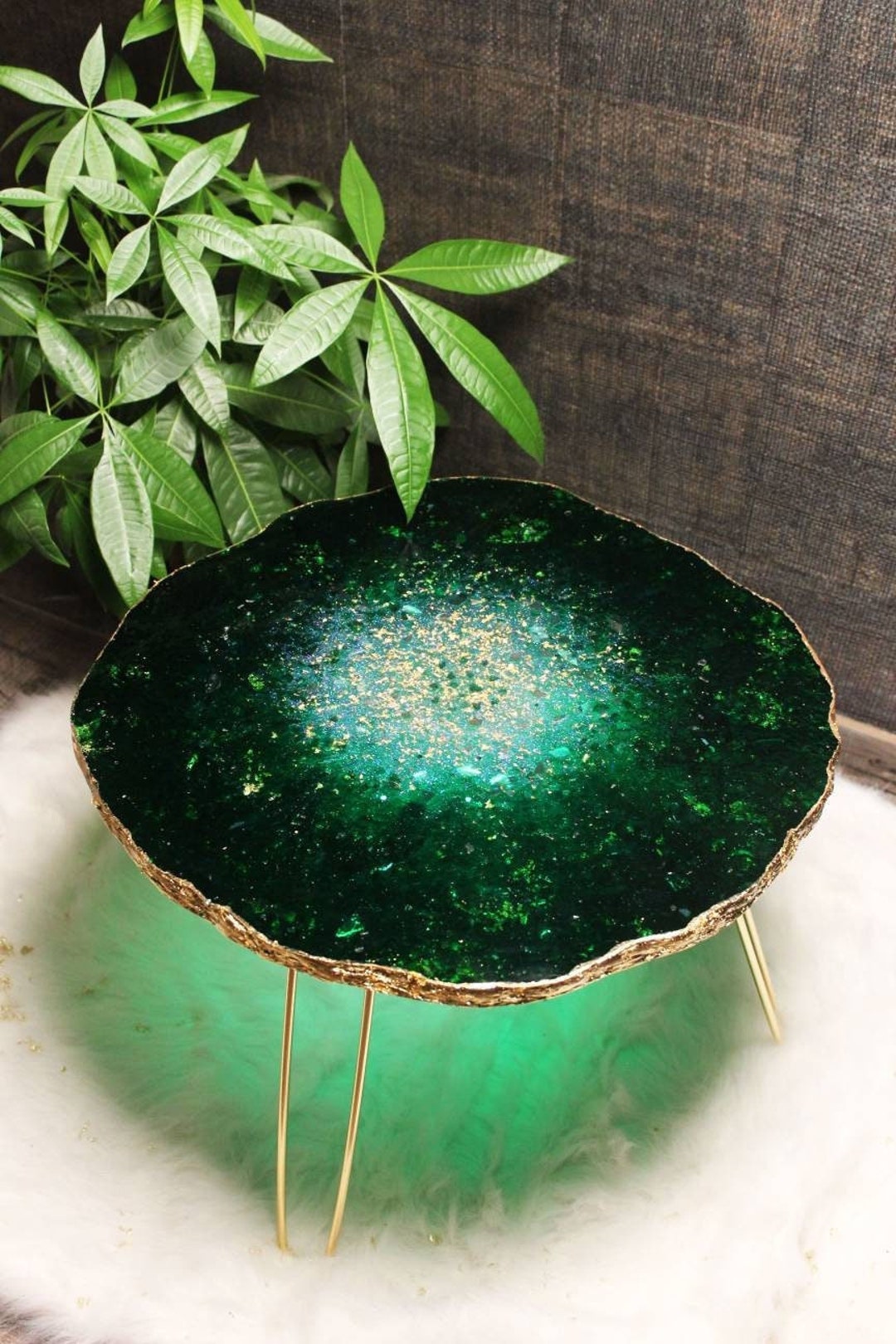 Green Emerald Epoxy Side Table, Resin Geode Coffee Table, Crystal With ...