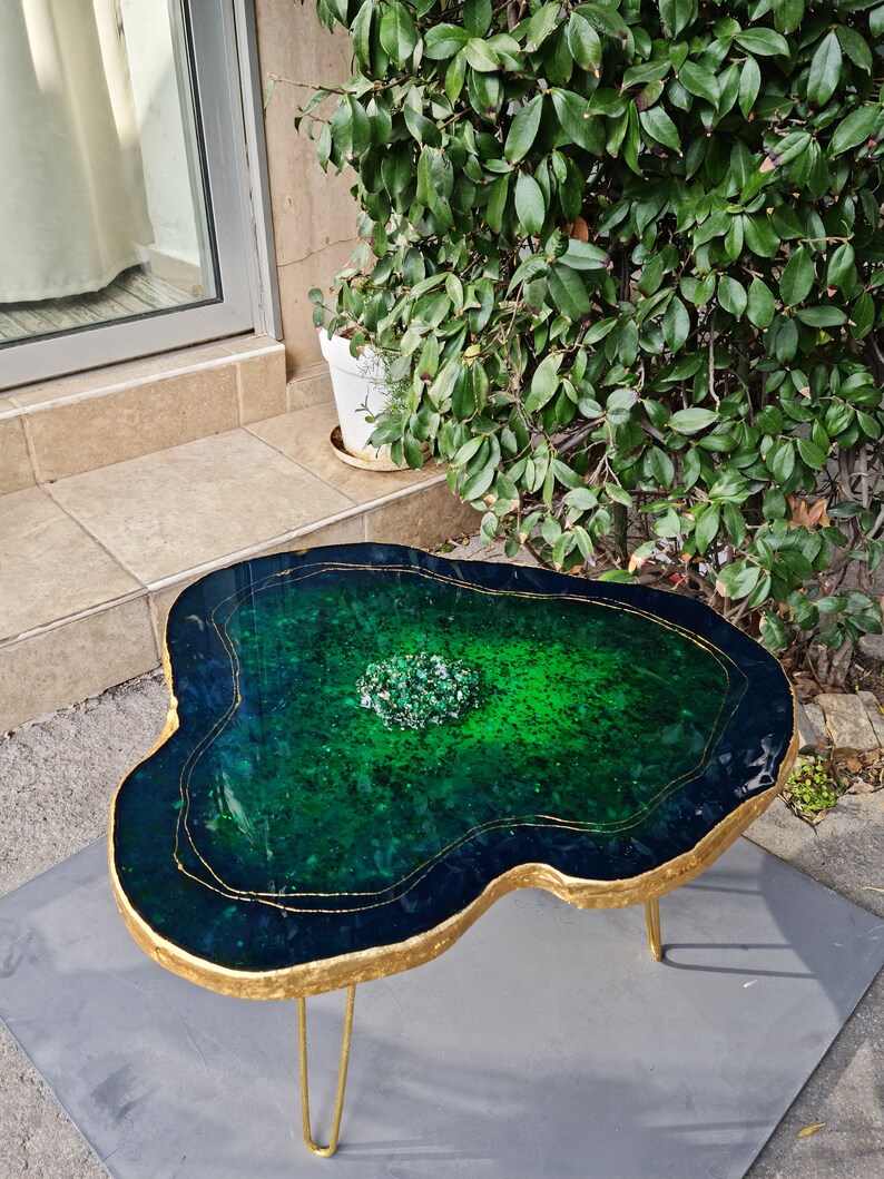 Green Emerald Epoxy Table Live Edge Modern Coffee Table - Etsy