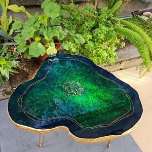 Green Emerald Epoxy Table, Live Edge Modern Coffee Table, Agate Crystal ...