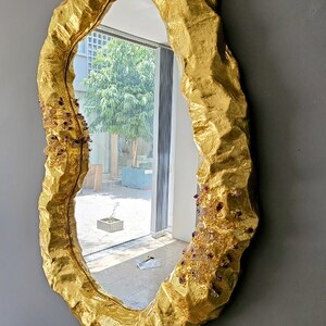 Large Gold Leaf Irregular Mirror: Asymmetrical Crystal Accent Mirror - Etsy