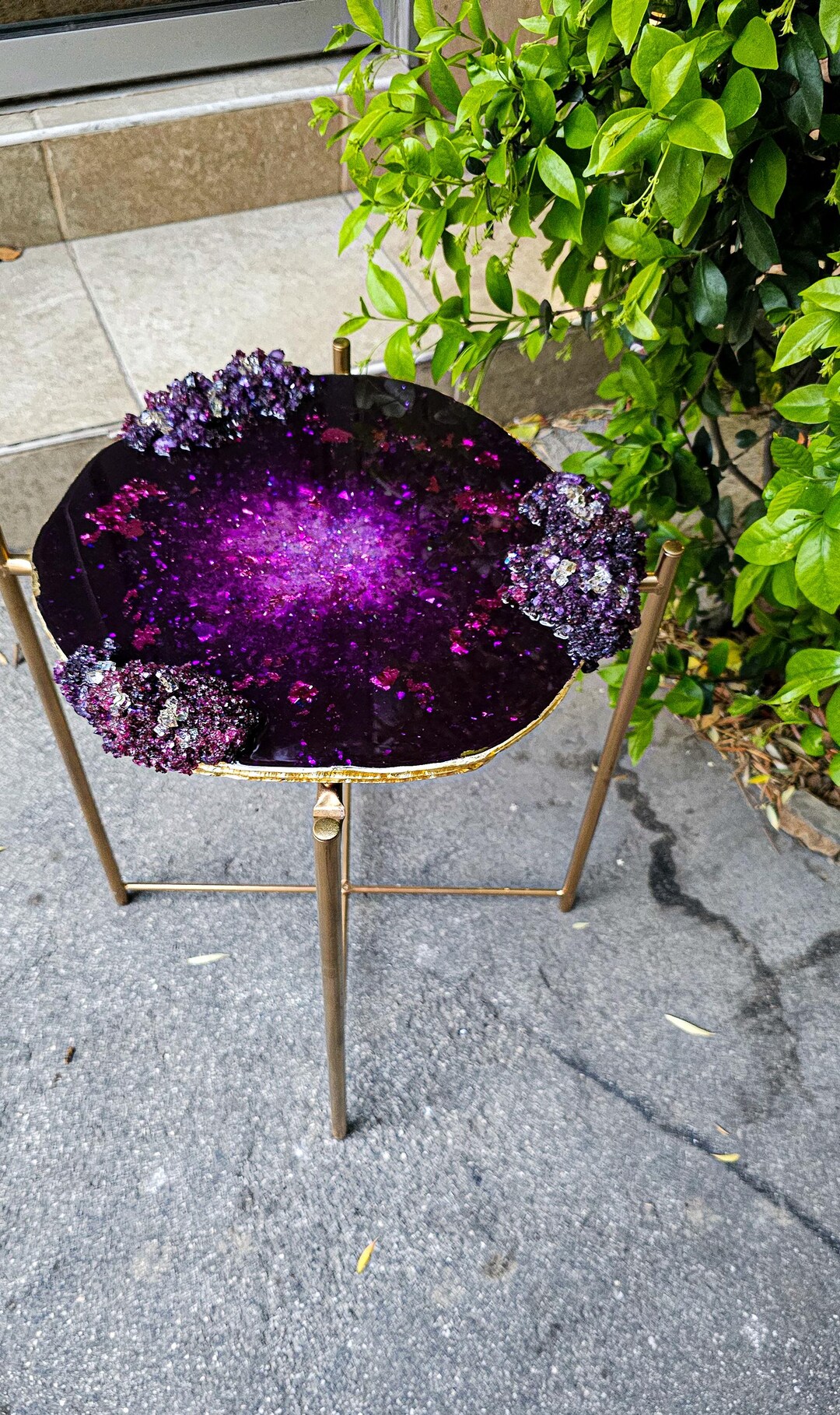 Imperfect Round Geode Coffee Table, Purple Resin Side Table, Crystal ...