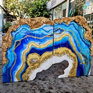 Blue Geode Resin Art Diptych: Ocean-inspired Epoxy Wall Decor - Etsy