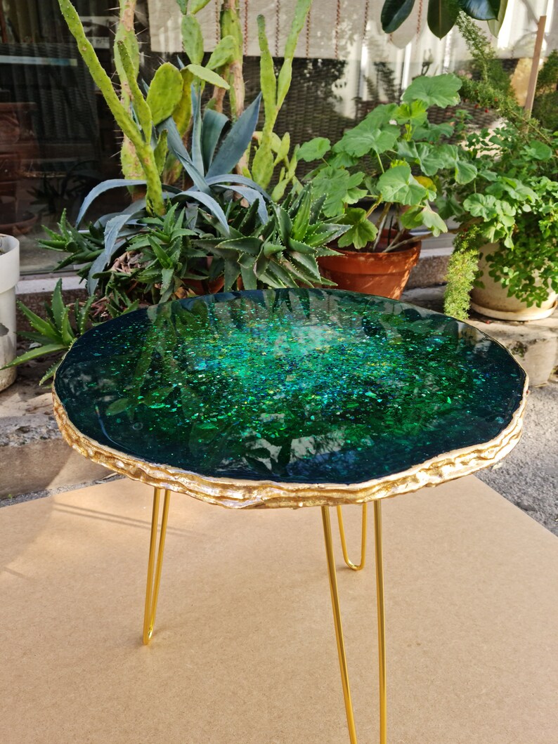Green Emerald Epoxy Table Resin Coffee Table Irregular Live - Etsy