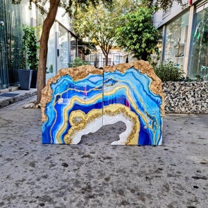 Blue Geode Resin Art Diptych: Ocean-inspired Epoxy Wall Decor - Etsy