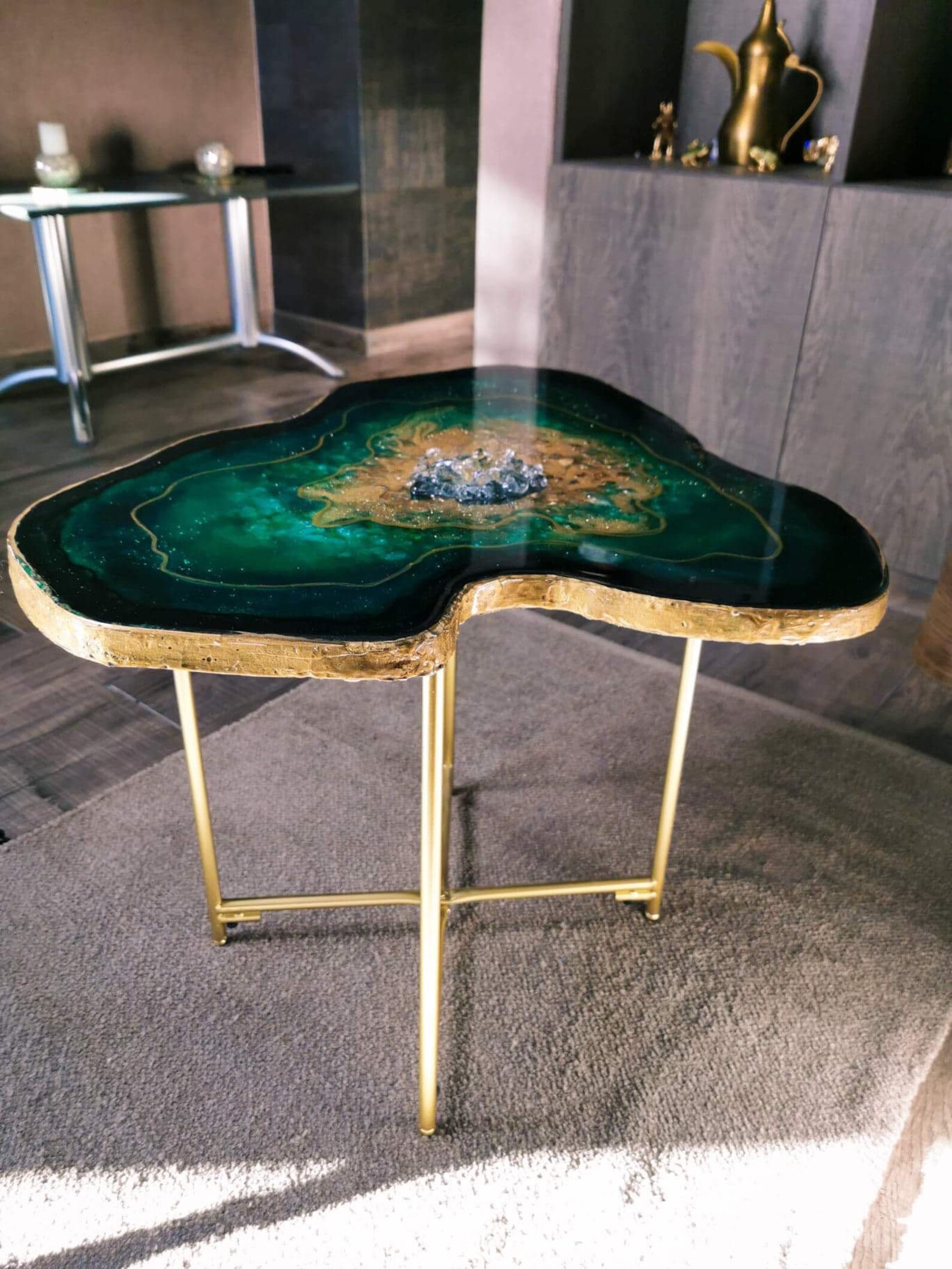 Emerald green layered coffee table geode epoxy finish table | Etsy