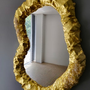 Large Gold Leaf Irregular Mirror: Asymmetrical Crystal Accent Mirror - Etsy