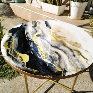 White & Blue Resin Galaxy Table, Epoxy Marble High End Epoxy Side Table ...