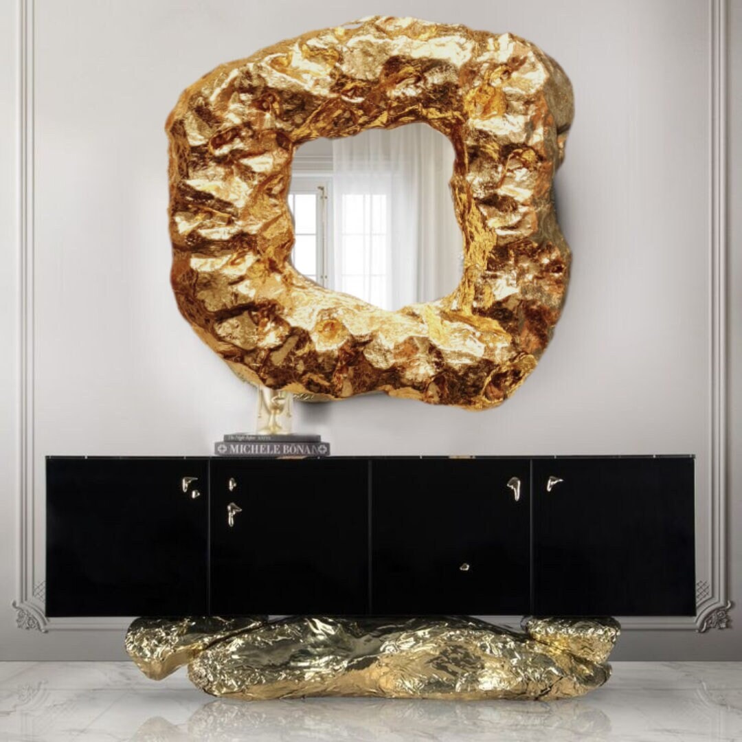 Golden Framed Mirror - Boho Style Furniture - Large Gilded Mirror ...