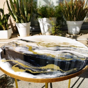 White & Blue Resin Galaxy Table, Epoxy Marble High End Epoxy Side Table ...