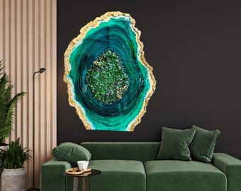 Green Emerald Geode Resin Painting, Large Resin Wall Art, Geode Crystal ...