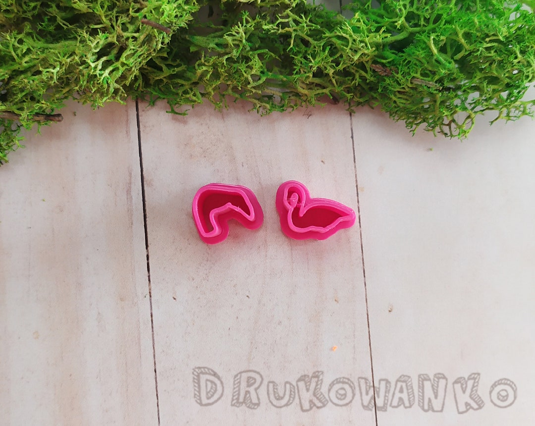 Set of 2 Flamingo Bird Pink Polymer Clay Cutter Mini Miniature Cookie ...