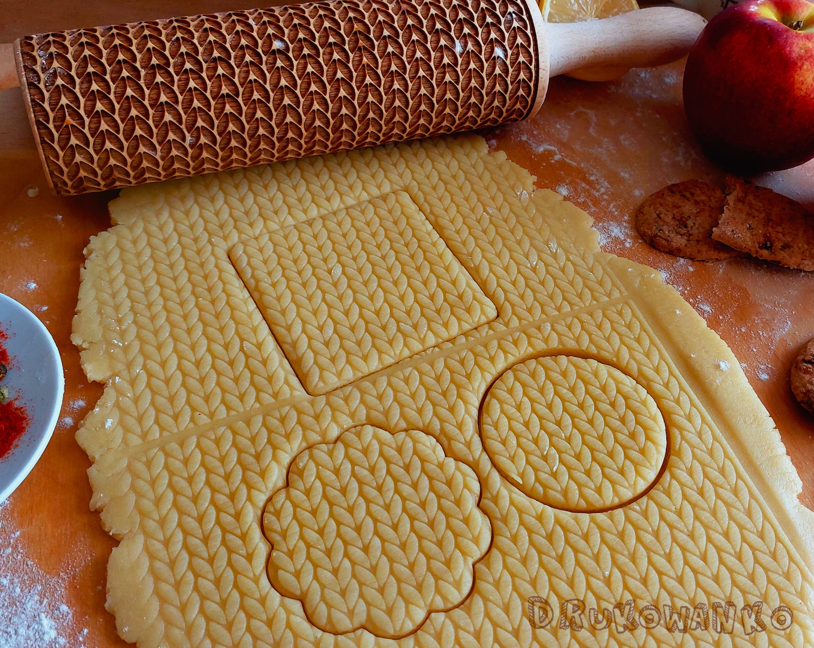 Wool Pattern Knitting Sweater Scarf Grandma Rolling Pin Embossed ...