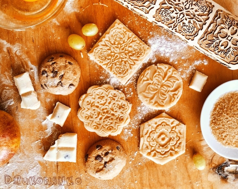 Traditional Pattern Rolling Pin Embossed, Cookies, Cookie, Roller ...