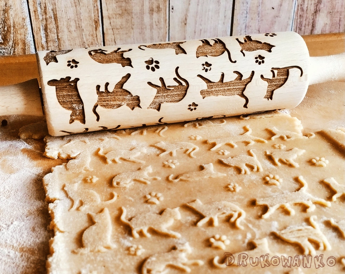 Cat Cats Rolling Pin Embossed, Cookies, Cookie, Roller, Laser Engraved ...