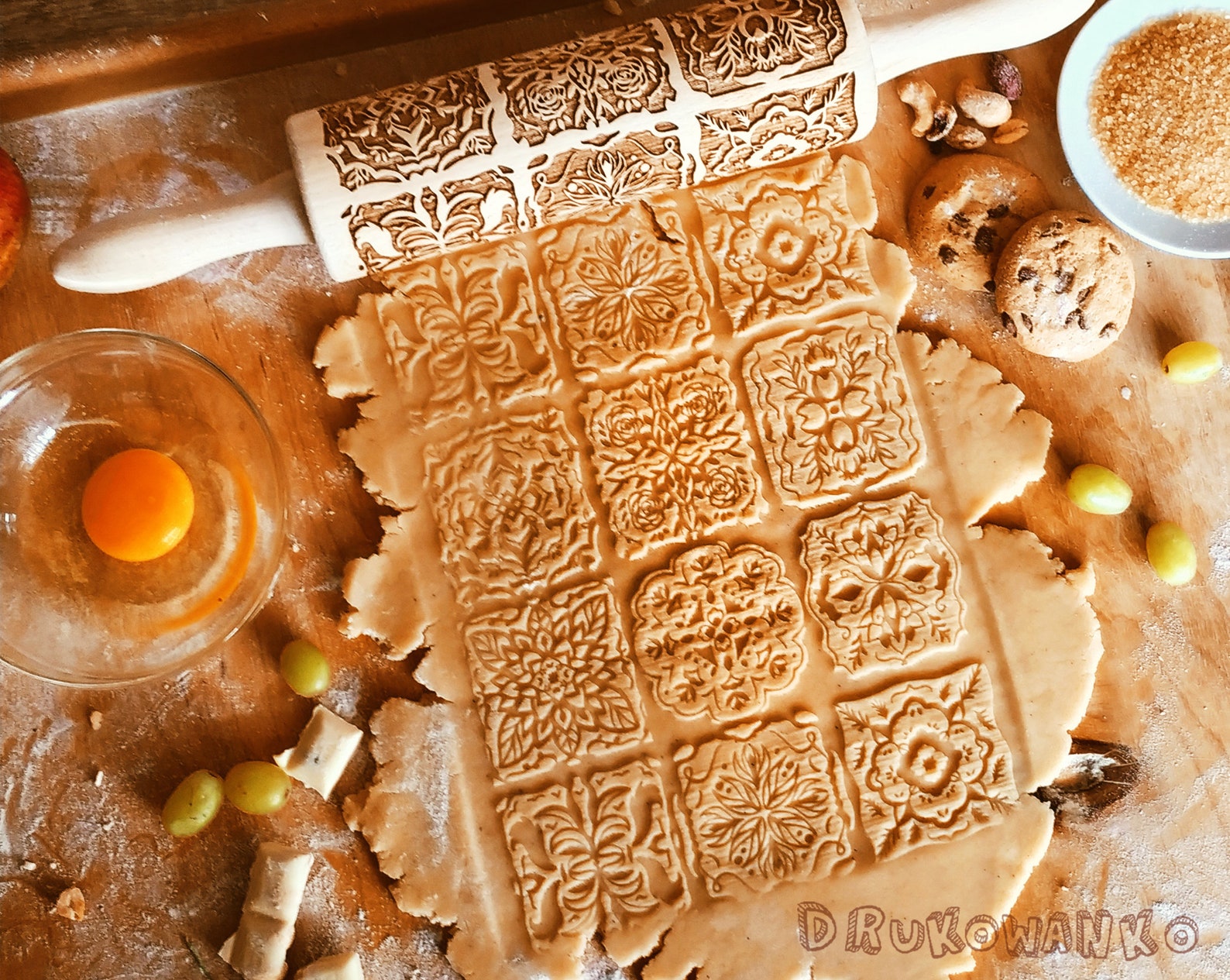 Traditional Pattern Rolling Pin Embossed, Cookies, Cookie, Roller ...