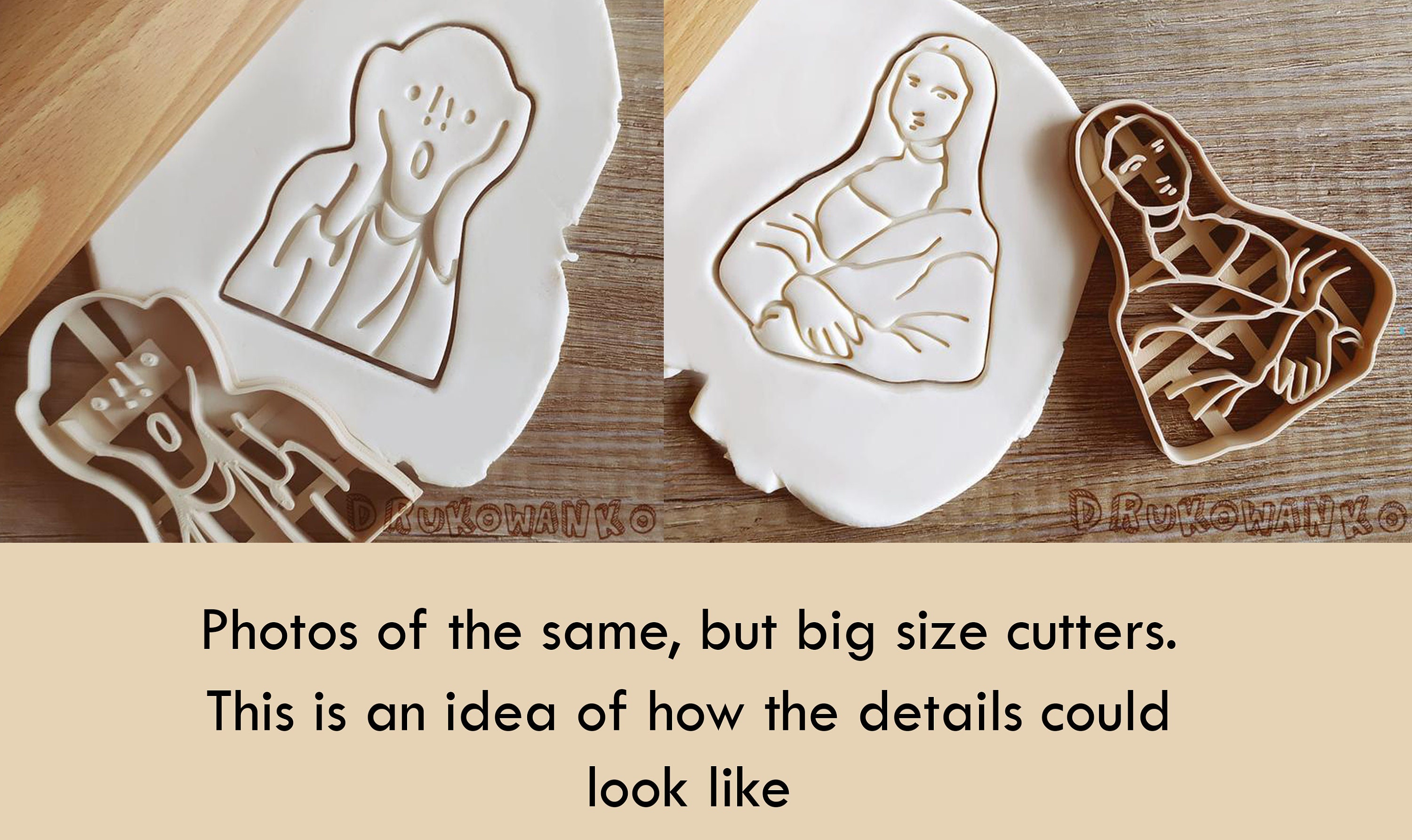 Set of 2 Da Vinci Mona Lisa Scream Polymer Clay Cutter Mini Miniature ...