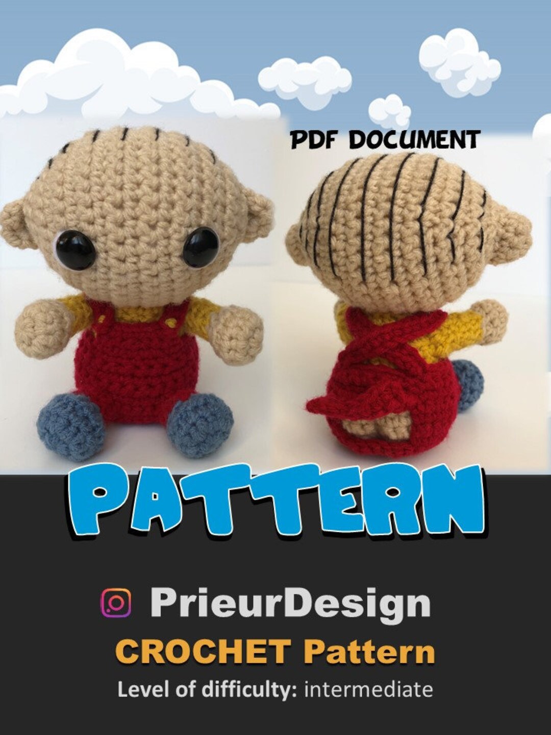 Baby Stewie Griffin Family Guy CROCHET PATTERN Cute Yarn Plushie Toy - Etsy